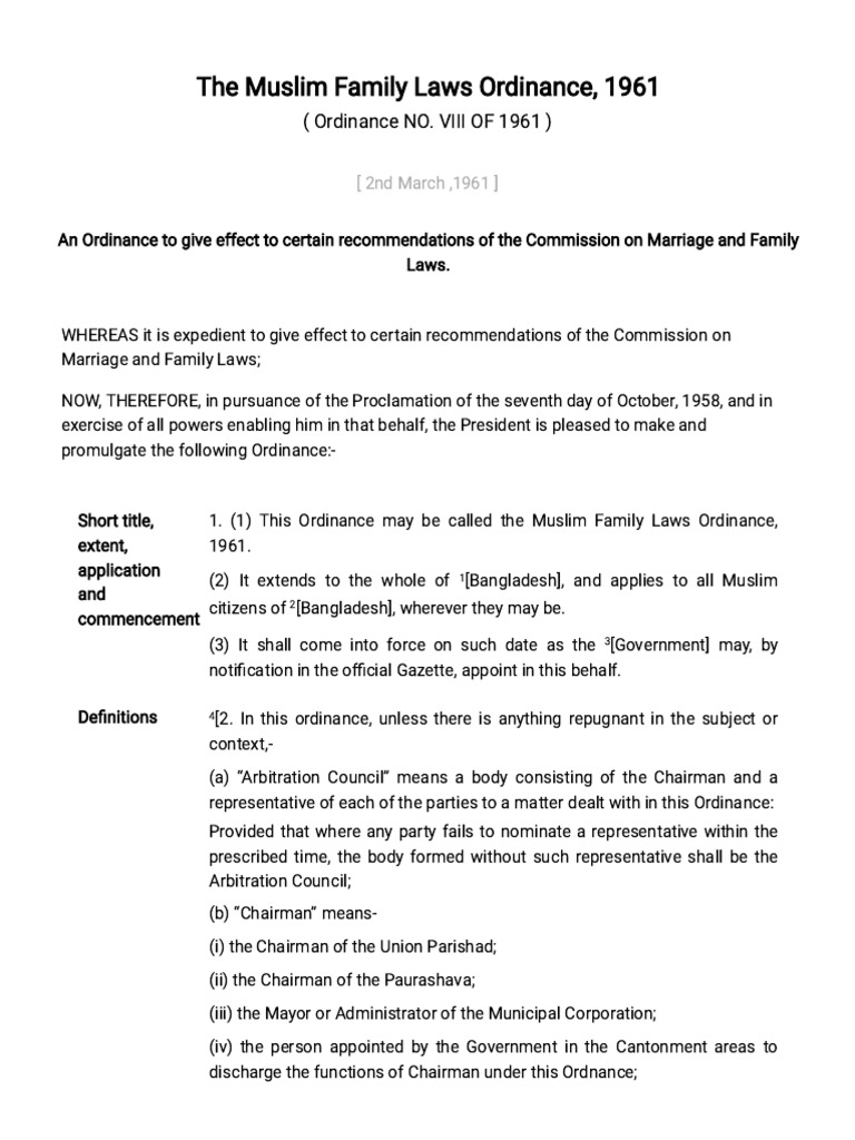 Muslim Family Laws Ordinance 1961 | PDF | Marriage | Fine (Penalty)