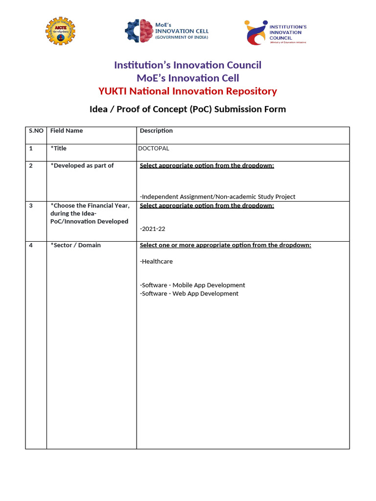 DOCTOPAL Innovation Submission Form | PDF | Innovation
