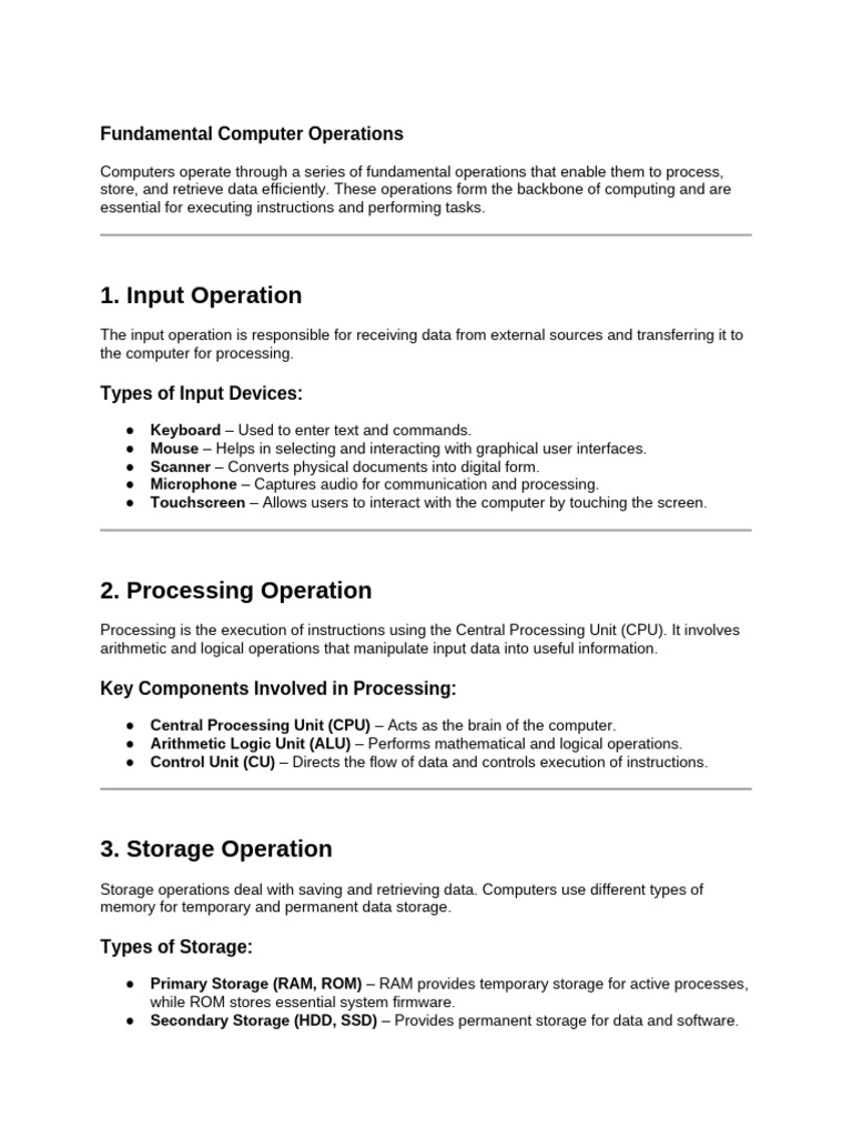 Fundamental Computer Operations | PDF | Computer Data Storage | Input/Output