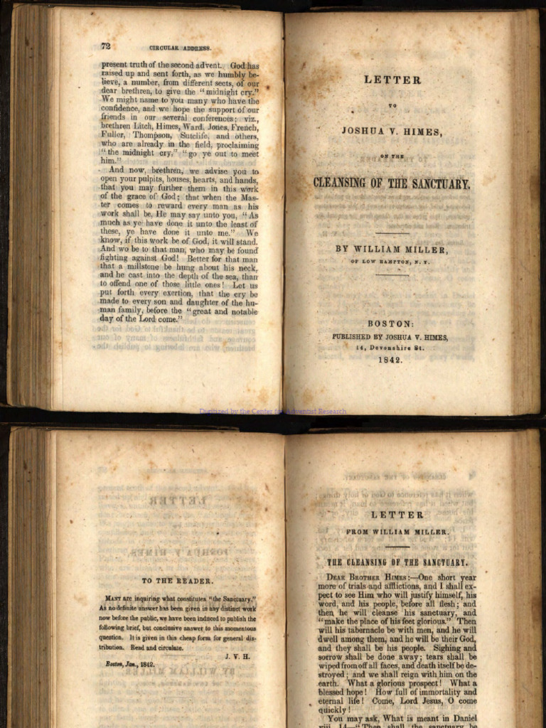 1842 Miller Letter To Joshua V. Himes On The Cleansing of The Sanctuary ...