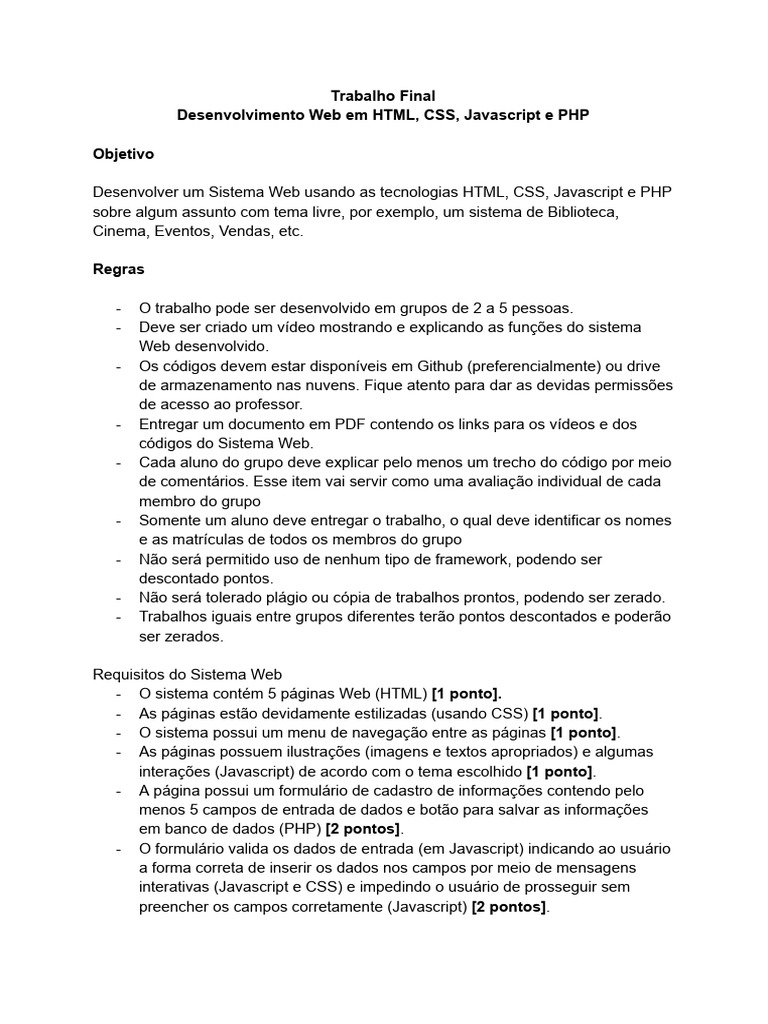 Trabalho Final - Desenv Web | PDF | Script Java | Rede mundial de computadores