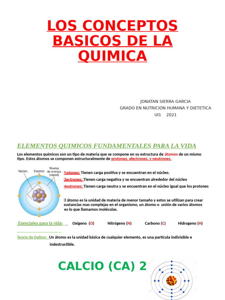 Los Conceptos Basicos de La Quimica: Jonatan Sierra Garcia Grado en Nutricion Humana Y Dietetica ...