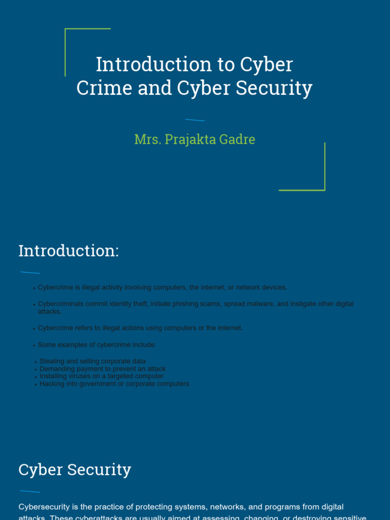 Introduction to Cyber Crime and Cyber Security.pptx | PDF | Cybercrime ...