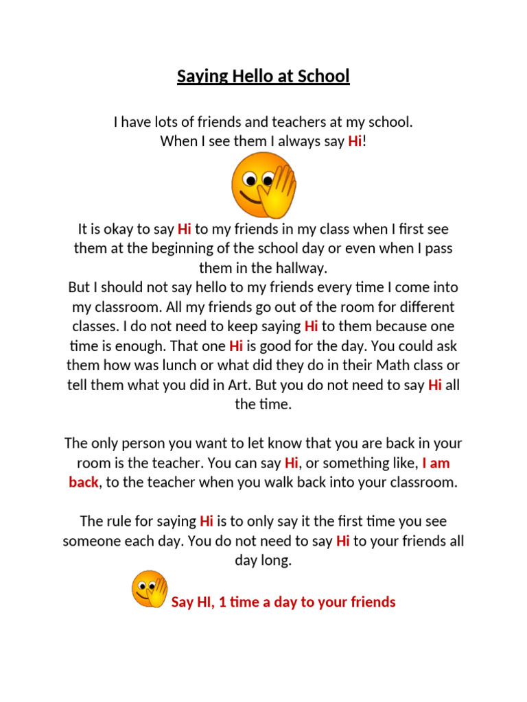 Saying Hi: School Greeting Etiquette | PDF