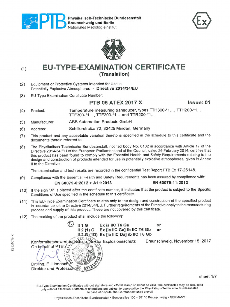 PTB 05 Atex 2017-X | PDF