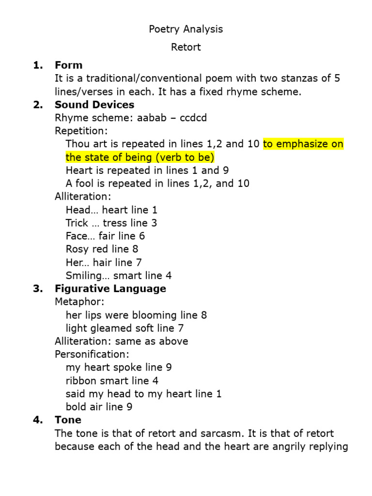 Analysis of "Retort" Poem Elements | PDF