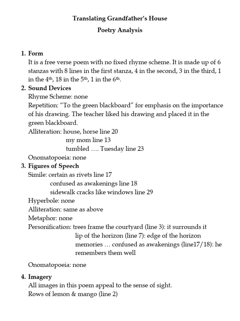 Poetry Analysis - Translating Grandfather's House | PDF | Poetry