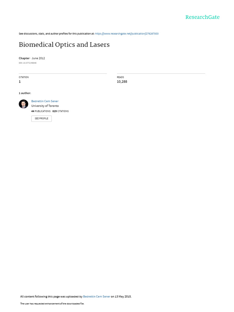 Biomedical Applications of Lasers | PDF | Laser | Electromagnetic Radiation