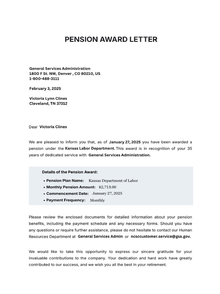 Pension Award Letter 2025 | PDF