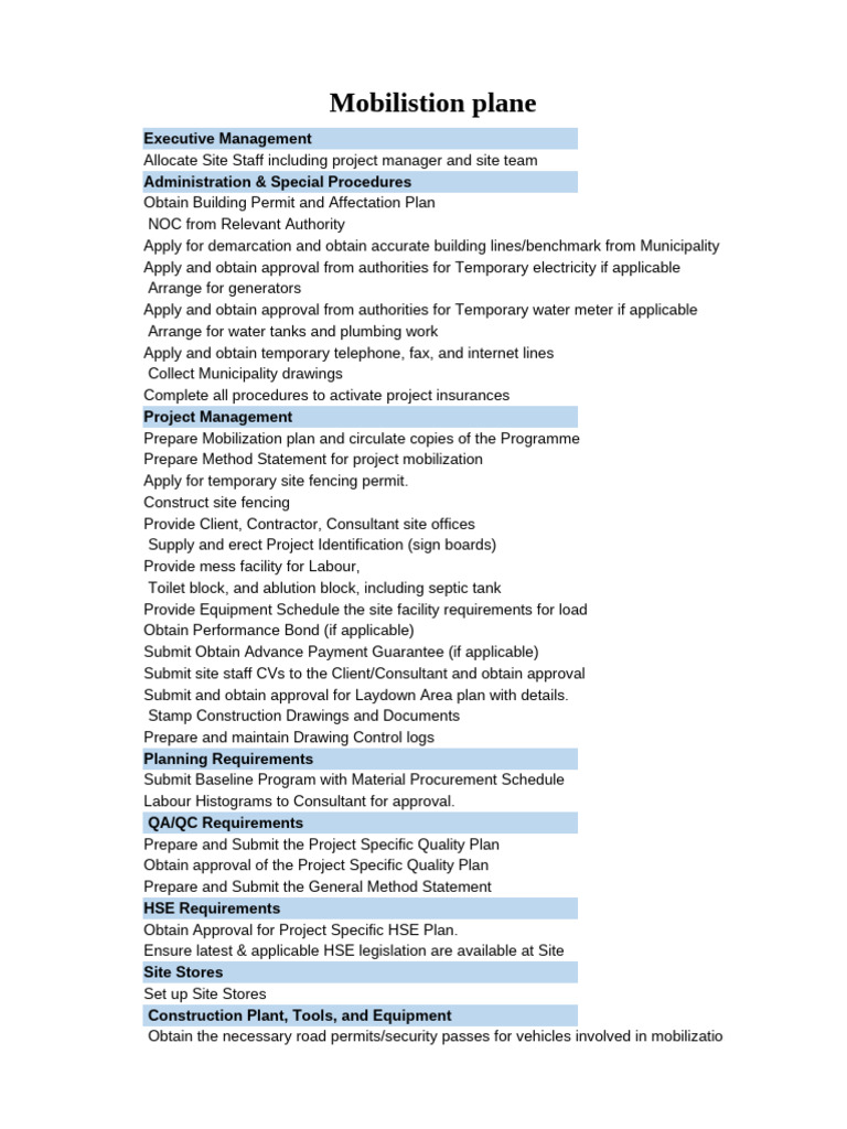Mobilization Plan Vye8 | PDF