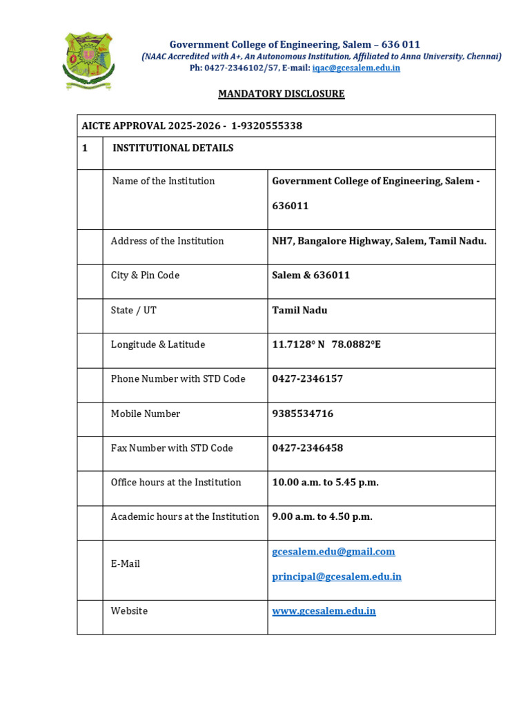Mandatory Disclosure 2024-2025 | PDF | Fee