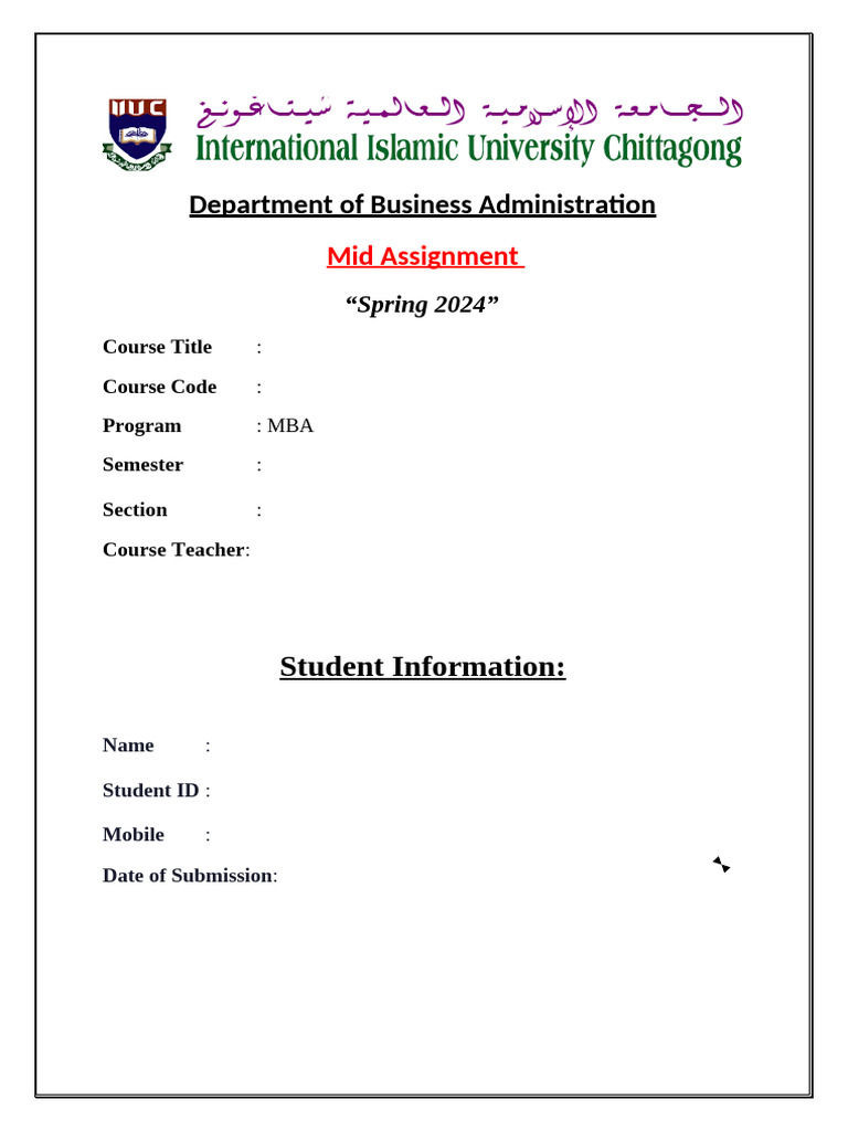 MBA Mid - Assignment Cover Page BY ISTIAK | PDF