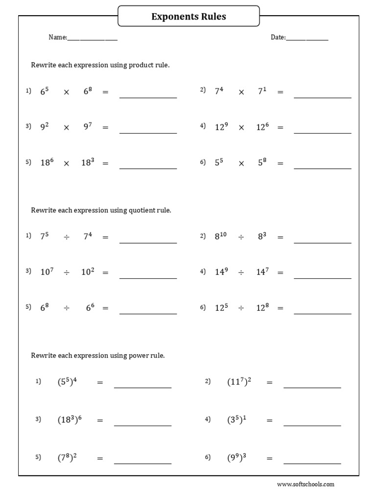 Exponents Rules Worksheet 1 | PDF | Mathematics | Calculus