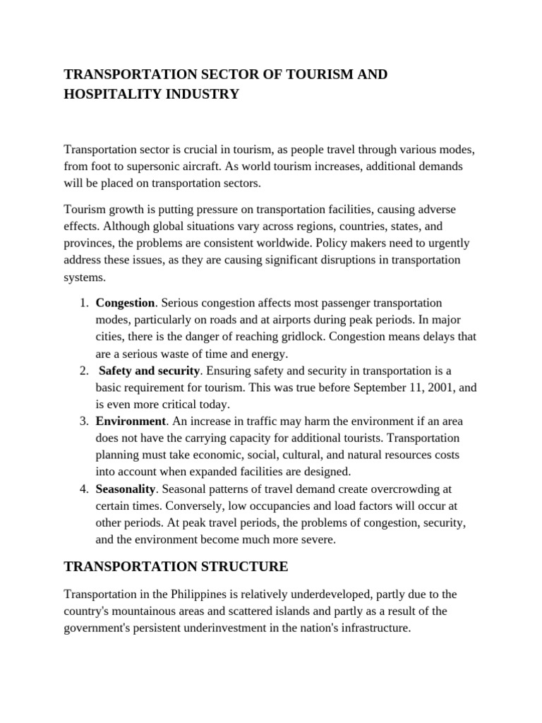 Transportation Sector of Tourism and Hospitality Industry | PDF | Low ...