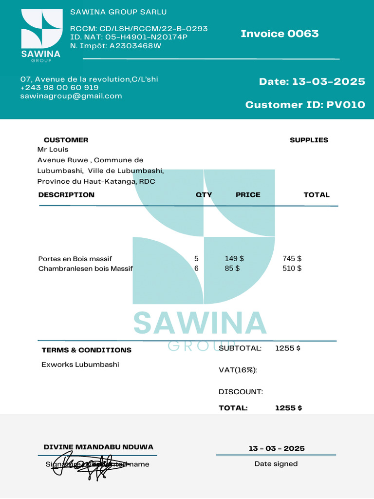 Invoice for Wood Doors - March 2025 | PDF