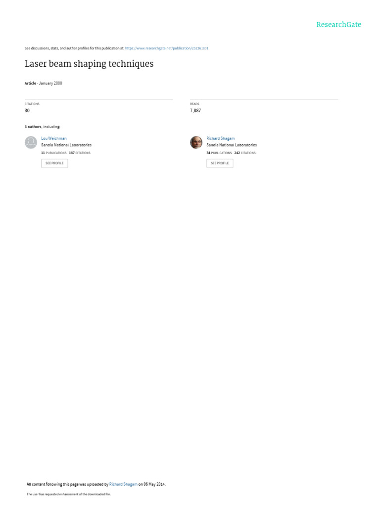 Laser Beam Shaping Techniques | PDF | Diffraction | Coherence (Physics)