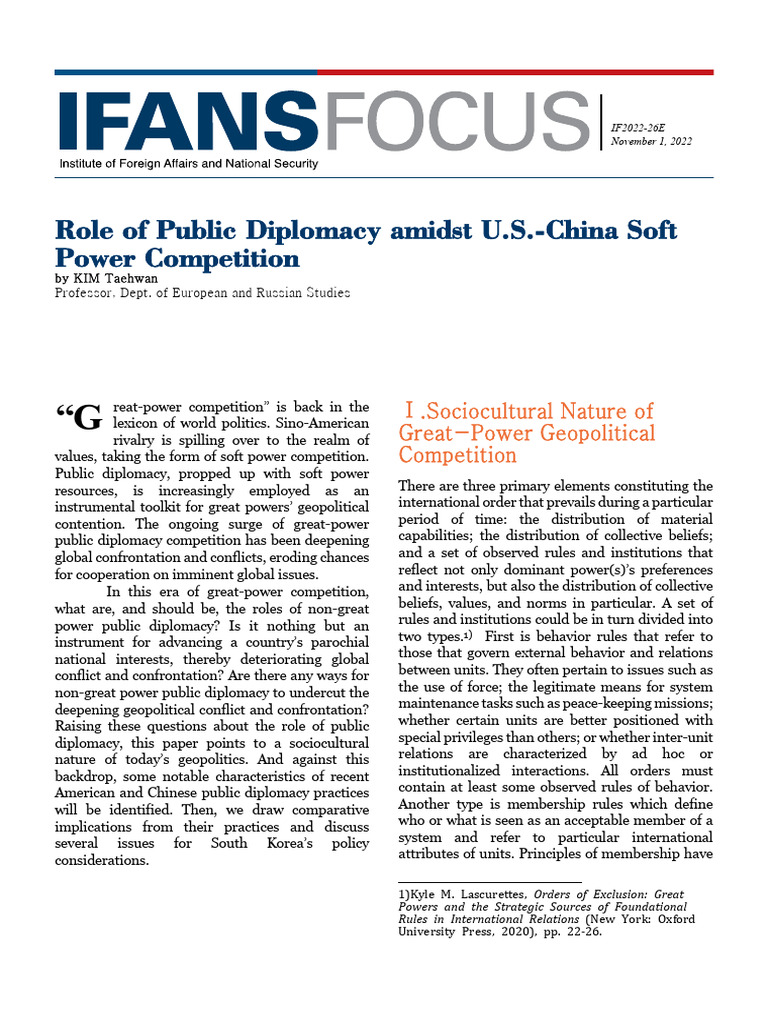 IFNAS FOCUS 2022-26E (김태환) | PDF | Soft Power | China