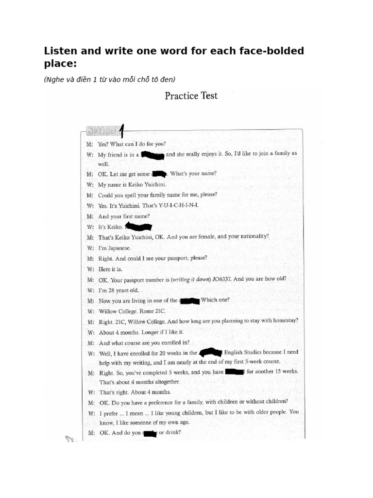 Intensive Listenining Dictation Practice Test | PDF