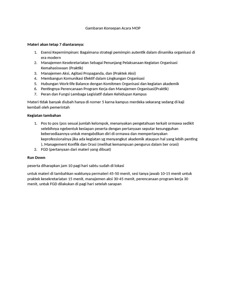 Konsepan Acara MOP | PDF