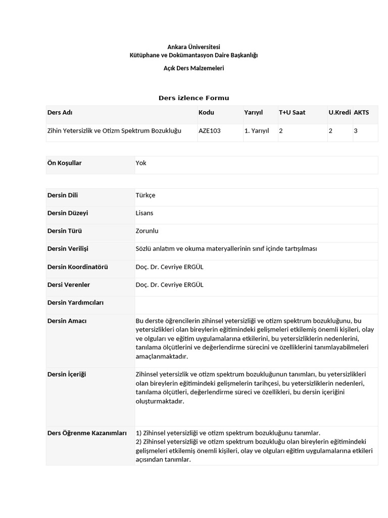 AZE103 ERGÜL Ders Izlence | PDF