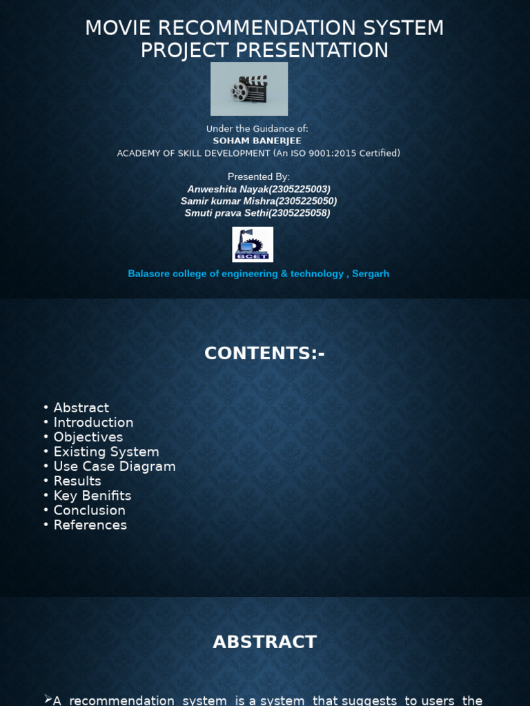 Movie Recommendation System Project Presentation | PDF | Cognitive ...