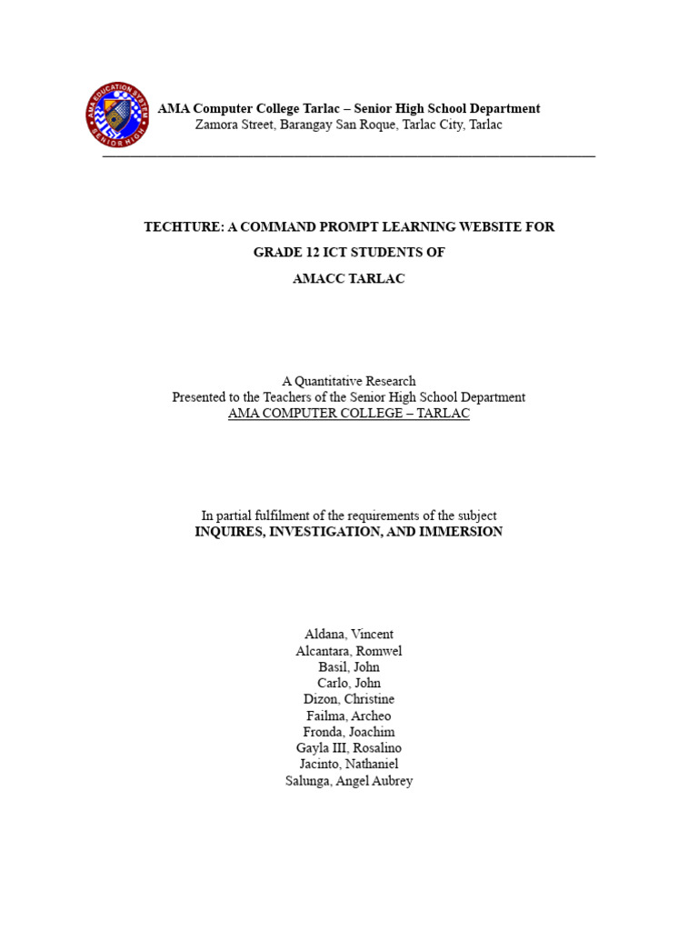 RSCH2122 Techture A Command Prompt Learning Website For Grade 12 ICT Students of AMACC Tarlac ...