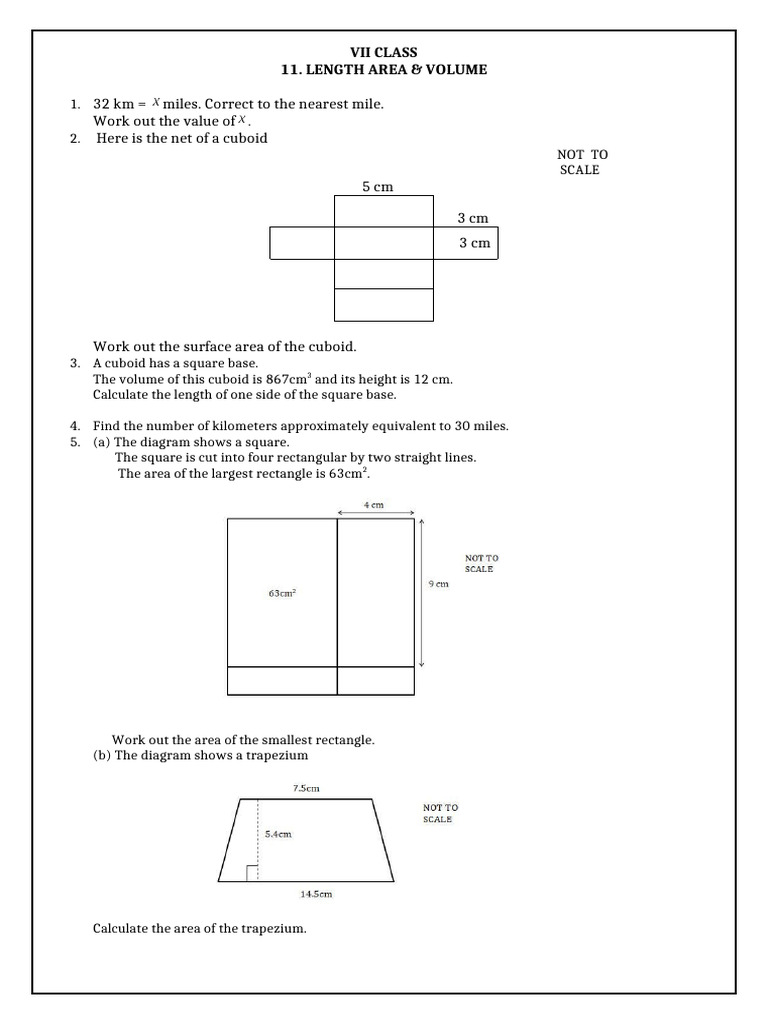 7th Grade Geometry: Area & Volume Exercises | PDF | Area | Volume