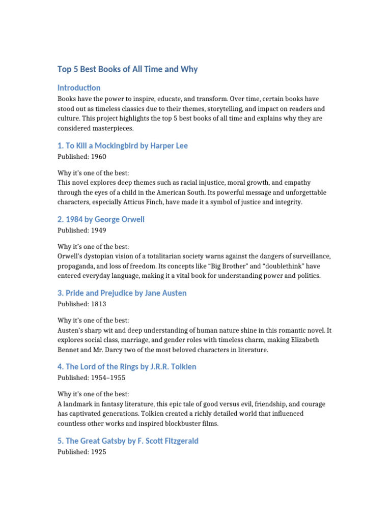 Top 5 Timeless Literary Masterpieces | PDF