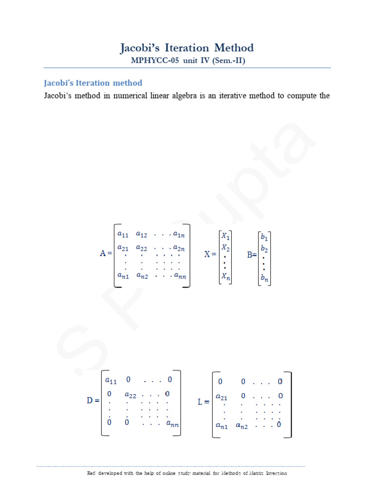 Jacobi's Iteration Method | PDF | Algebra | Linear Algebra
