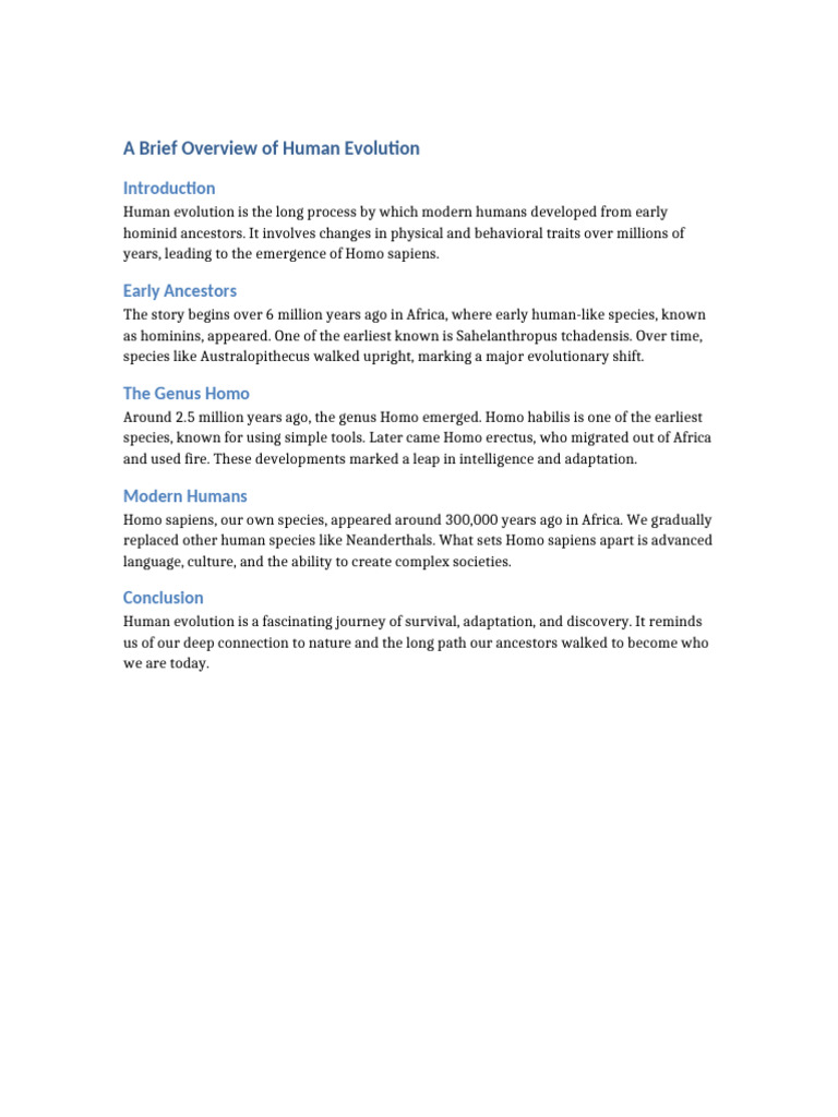 Brief Human Evolution Project | PDF