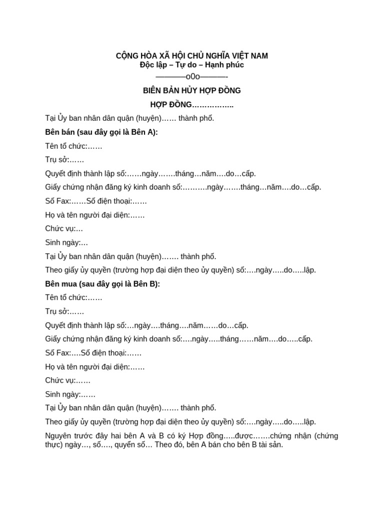 Bien Ban Huy Hop Dong Khong Co Can Cu Luat | PDF