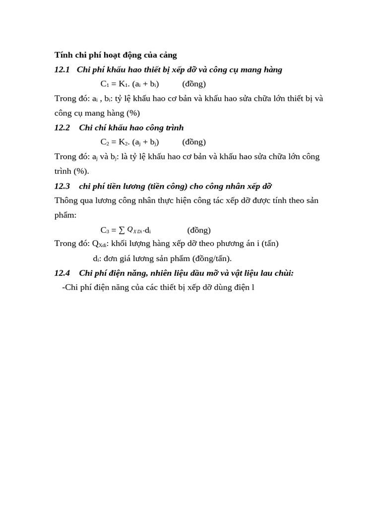 12.Tổng chi phí cho công tác xếp dỡ | PDF