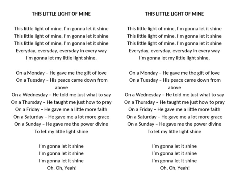 This Little Light of Mine Lyrics | PDF