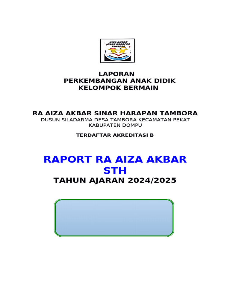 C.20 Contoh Raport Paud Terbaru TK KB Tpa | PDF