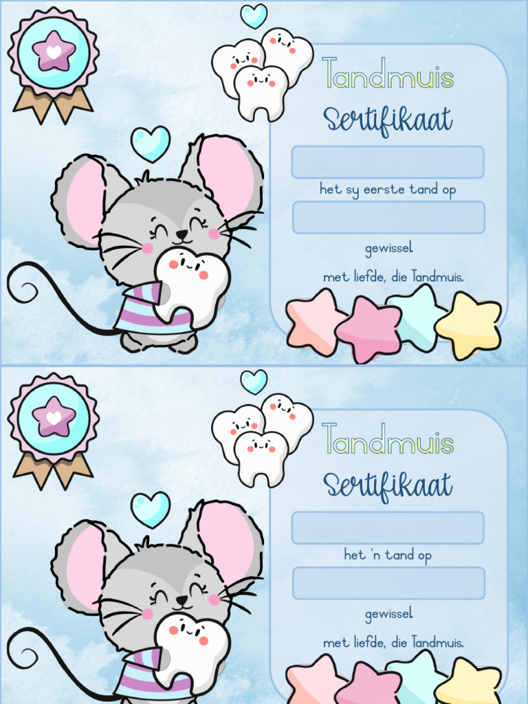 Juffies en Slimmies Tandmuis Sertifikaat Seun Catlyf | PDF
