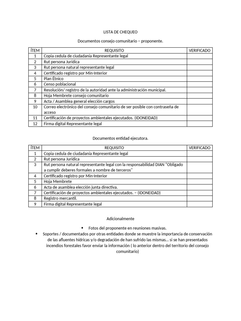 Lista de Chequeo Proyecto de Reforestación | PDF