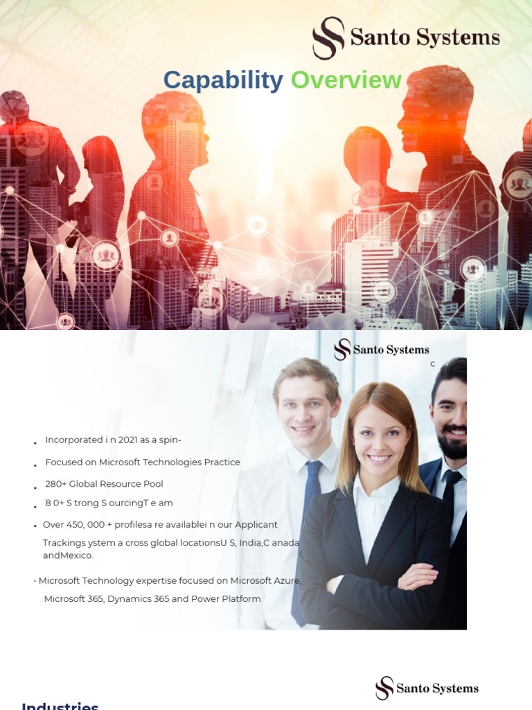 Santo Systems _Capabilities Presentation Overview | PDF | Microsoft Sql Server | Cloud Computing
