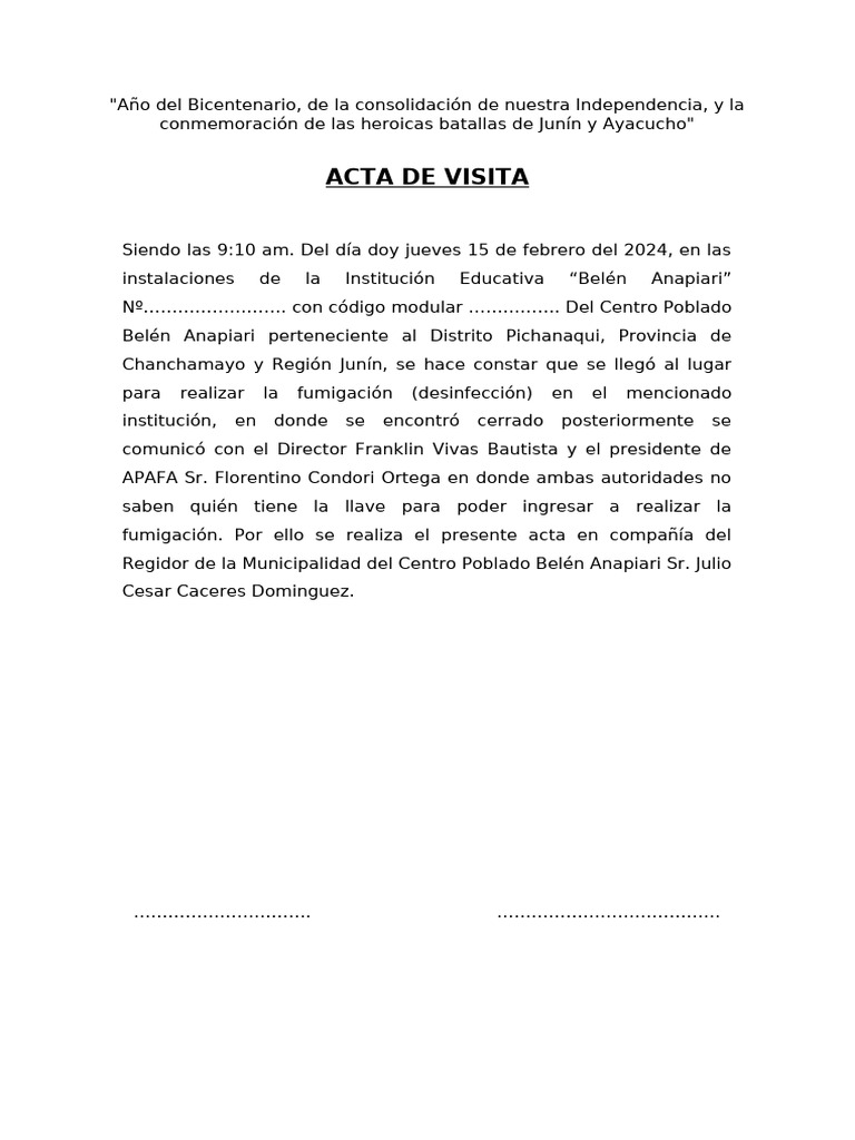 Acta de Visita | PDF