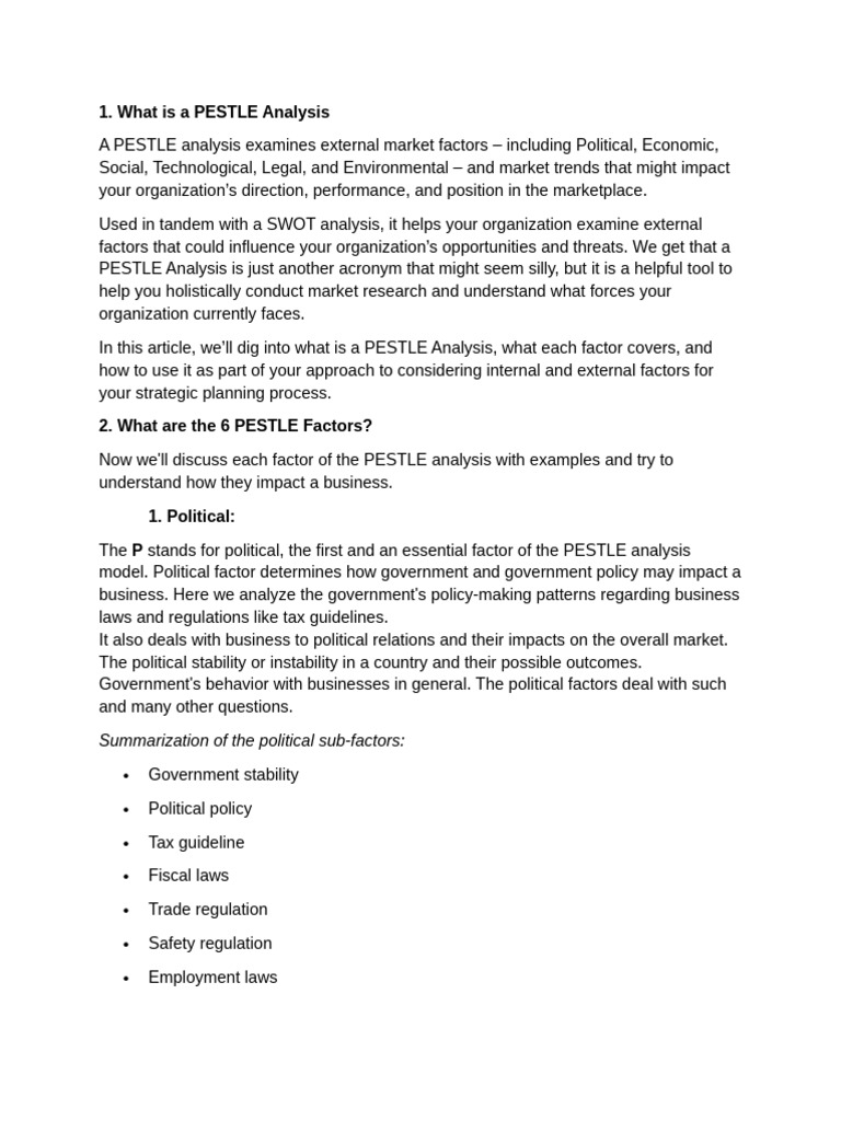 Pestle Analysis | PDF | Market (Economics) | Economics