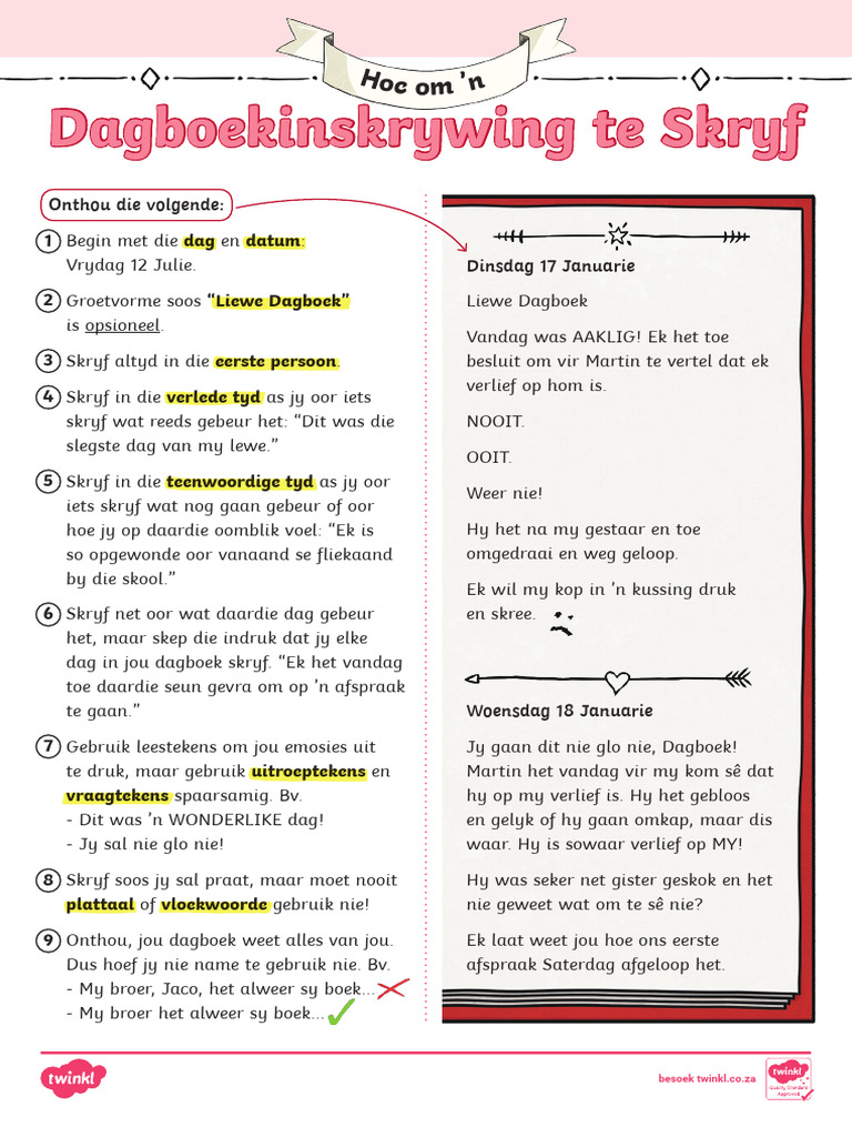 Za Fal 1730631040 Hoe Om N Dagboekinskrywing Te Skryf | PDF