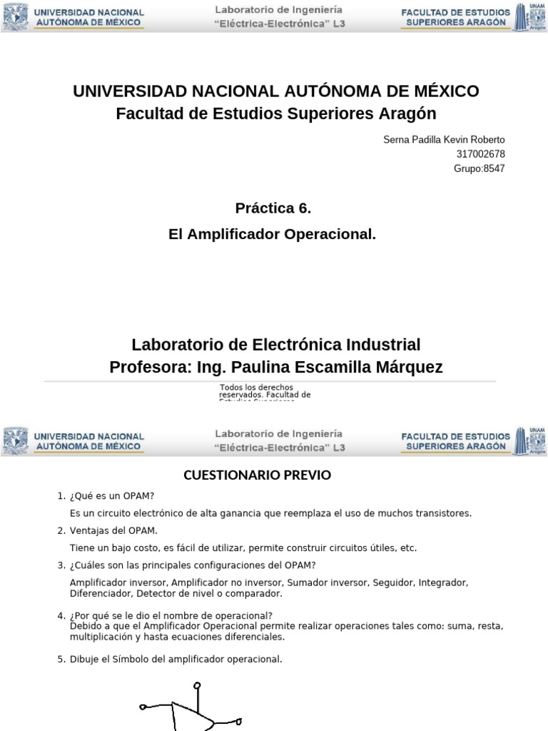 Previo_P6_ElectronicaIndustrial | PDF | Amplificador operacional | Amplificador
