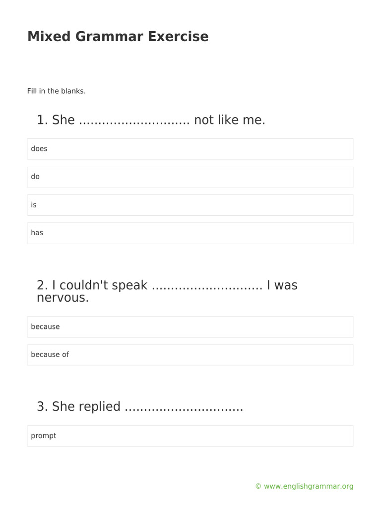 Mixed Grammar Exercise | PDF