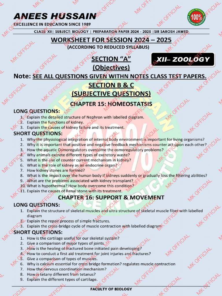 Xii Zoologybotany Anees Hussain 2025 - MK Official | PDF