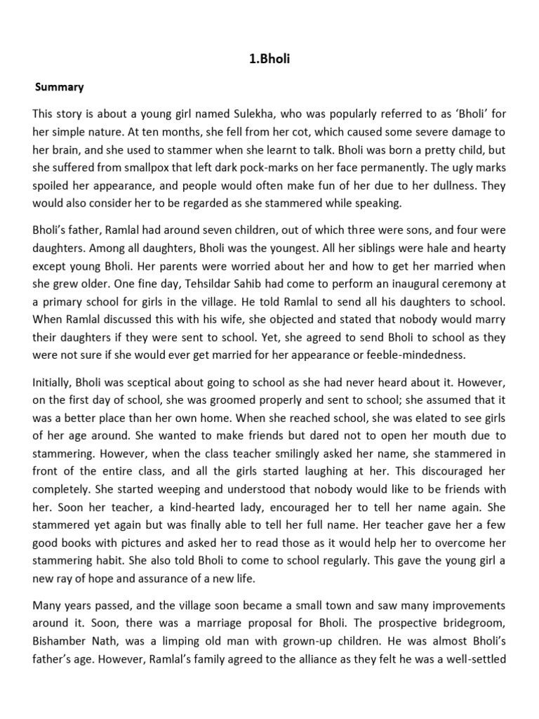 Bholi and Other Short Stories Summary | PDF | Enlightenment In Buddhism ...