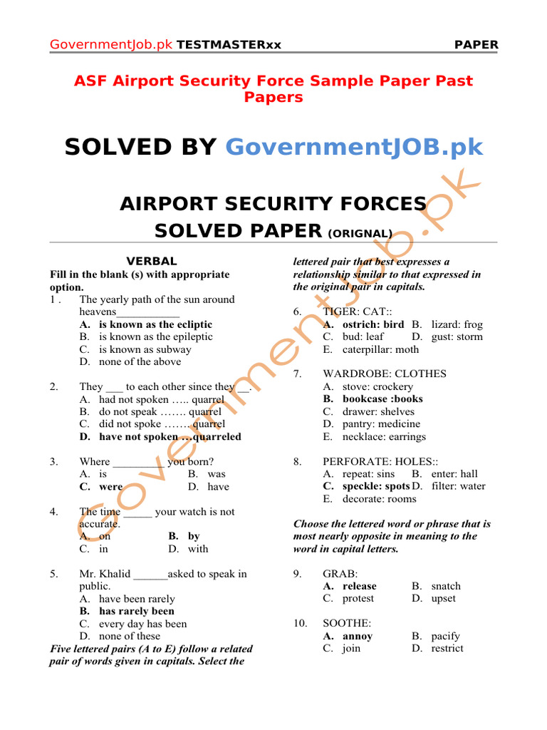 ASF Original Solved Papers 1 | PDF | Microsoft Word | Pakistan