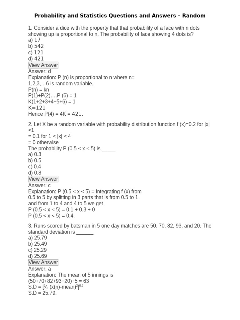 Probability and Statistics Questions and Answers | PDF | Probability | Measure Theory
