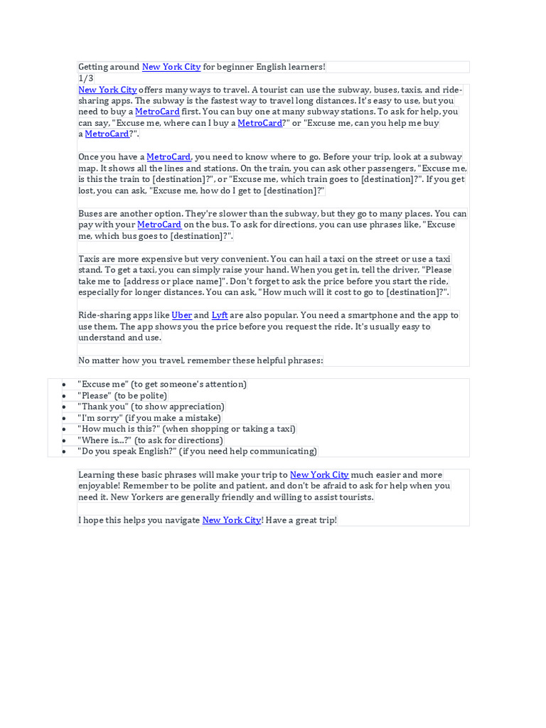 Getting Around The New York City | PDF