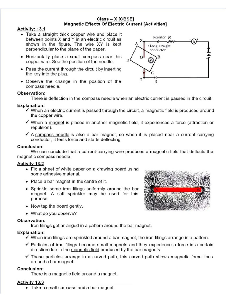 Magnetic Effects of Electric Current - Activities | PDF