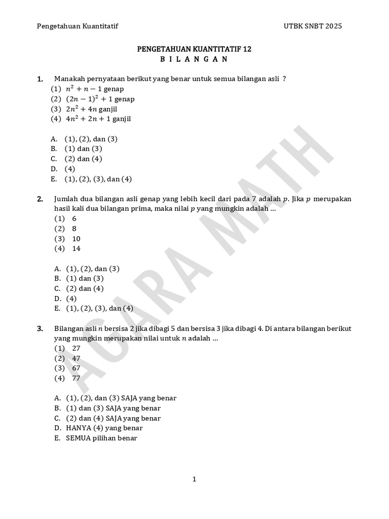 Pengetahuan Kuantitatif 12 AGARA MATH UTBK SNBT 2025 | PDF