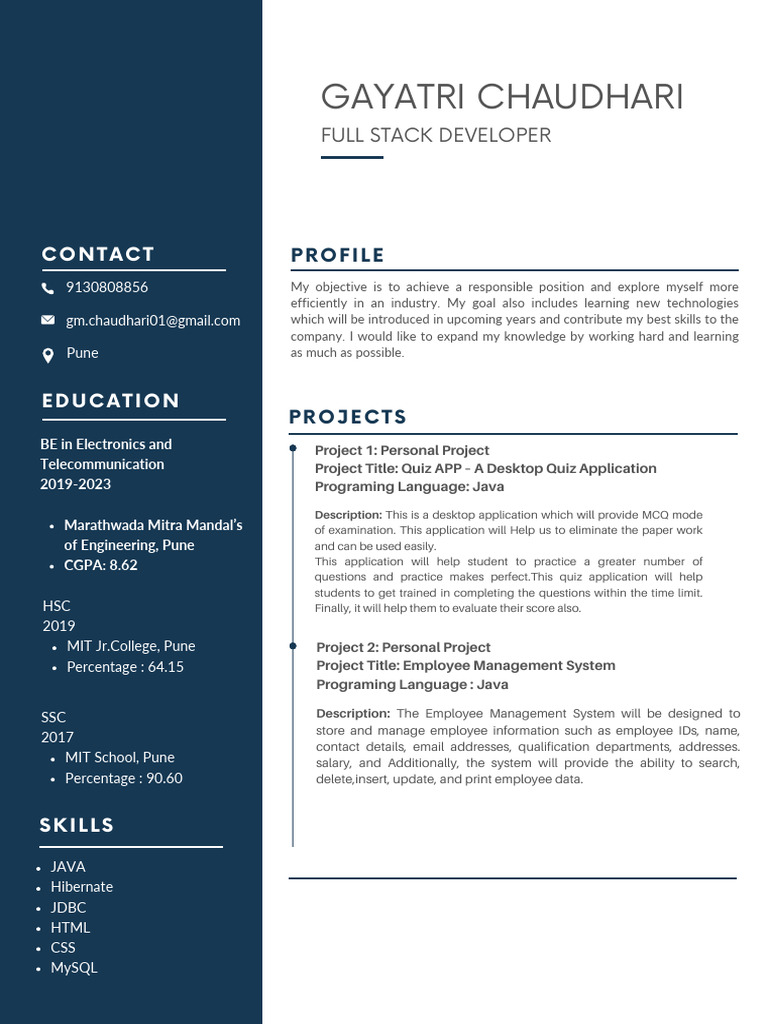 Fresher Full Stack Developer | PDF